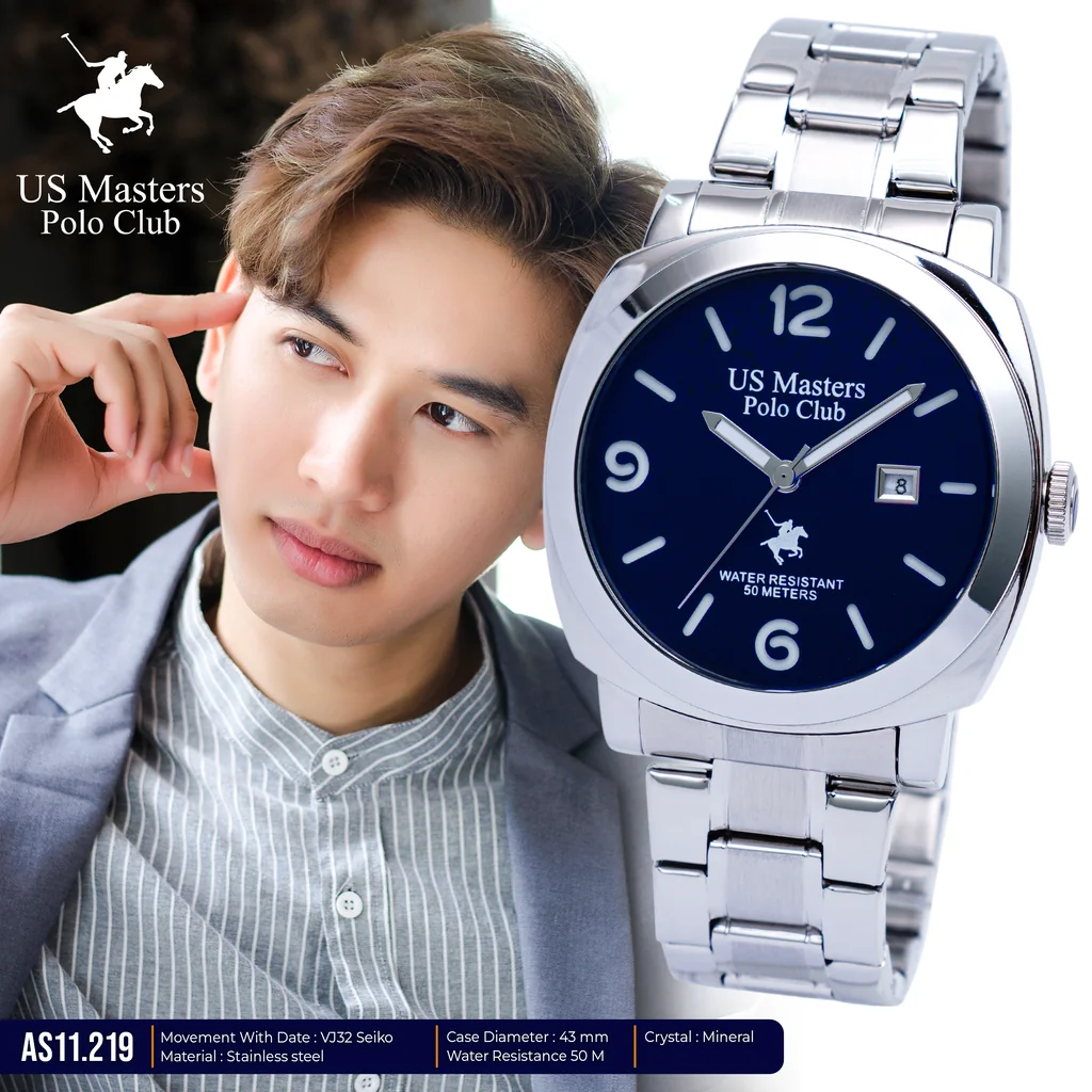 AS11.219.2B Distinctive สายสีเงิน หน้าปัดสีน้ำเงิน - Wasco.co.th ผู้นำเข้านาฬิกาแห่งประเทศไทย